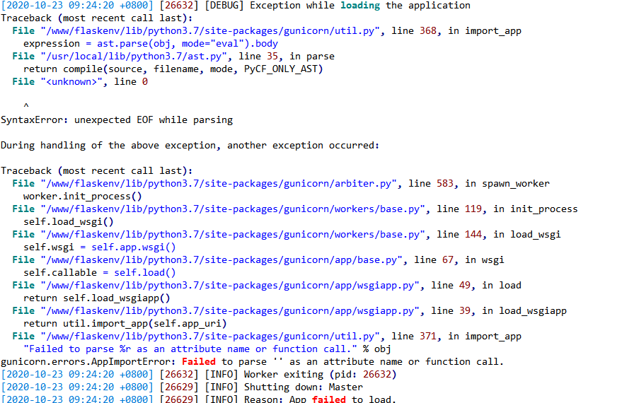 Gunicore Failed To Parse As An Attribute Name Or Function Call 